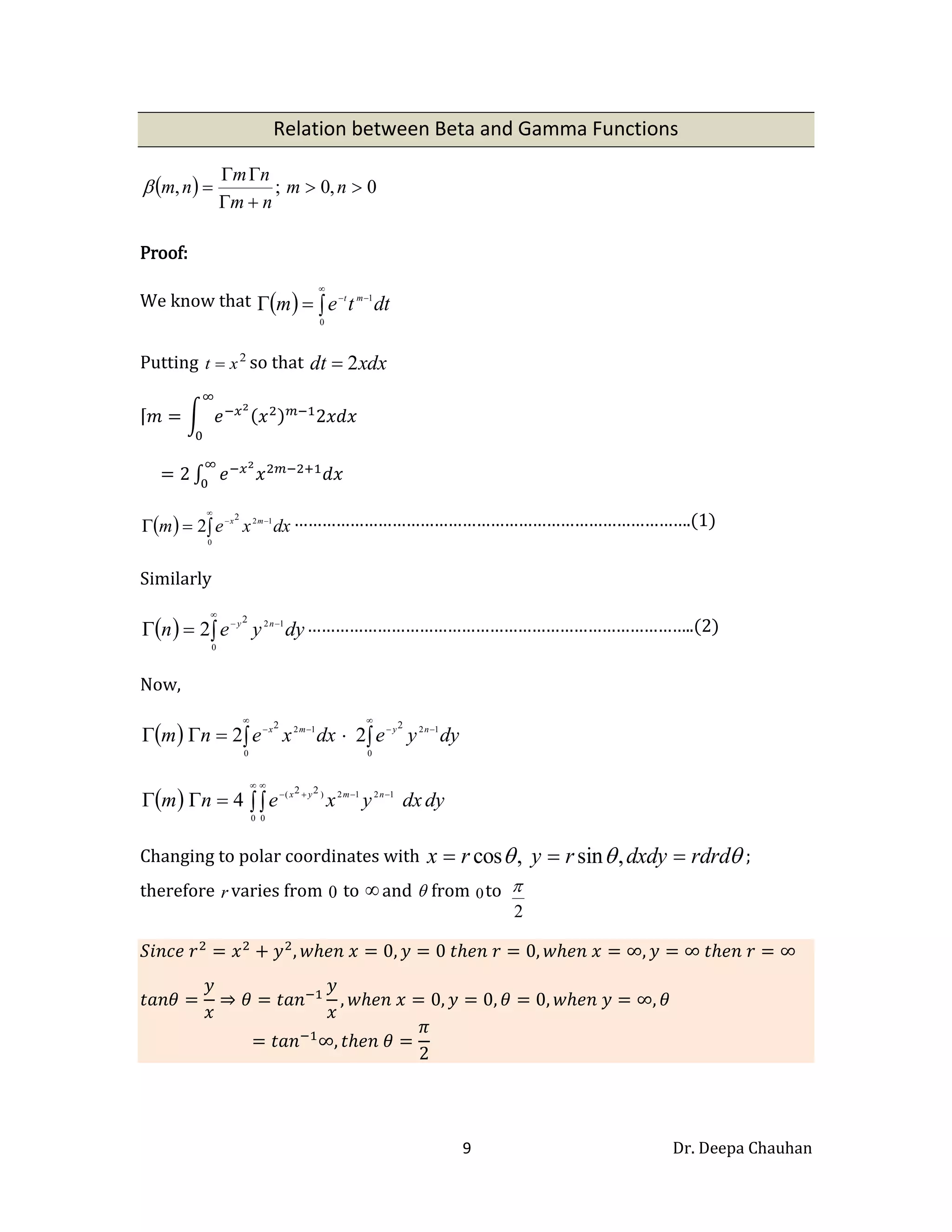 Beta & Gamma Functions | PDF