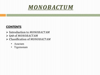 Beta lactamase inhibitors and Monobactam | PDF