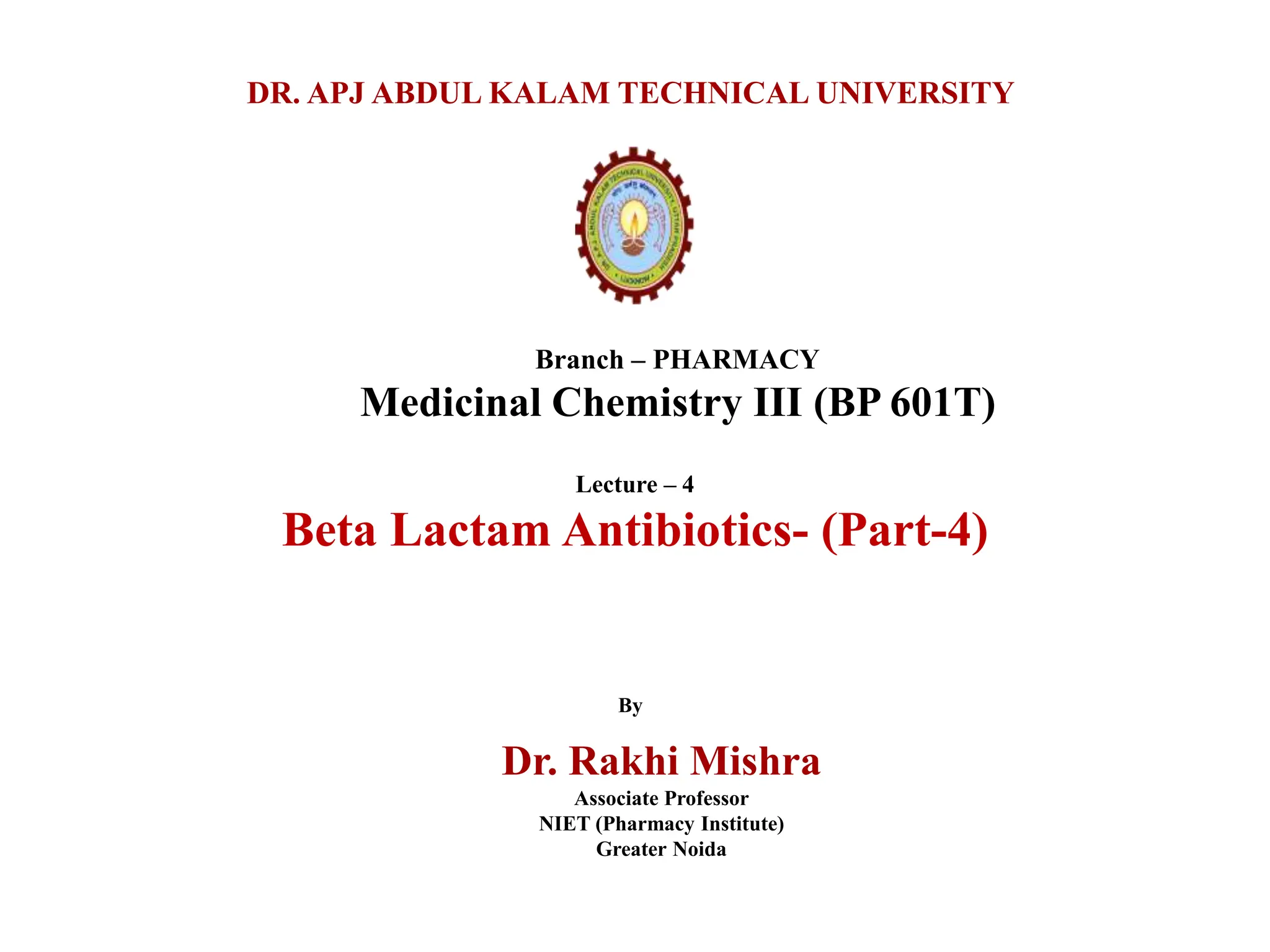 beta lactamase inhibitors of b.pharm 6th sem | PPT