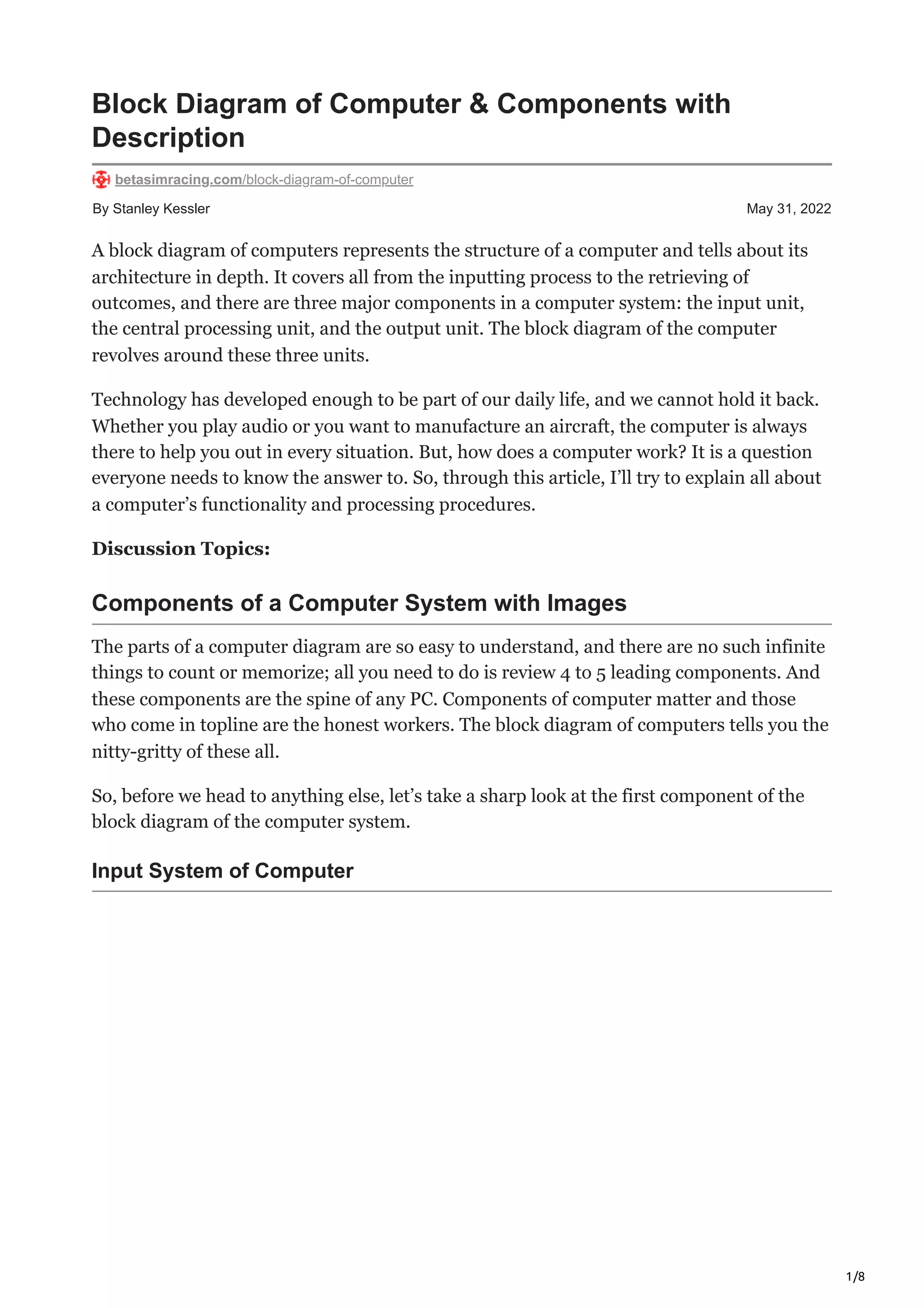 Block Diagram of Computer amp Components with Description | PDF