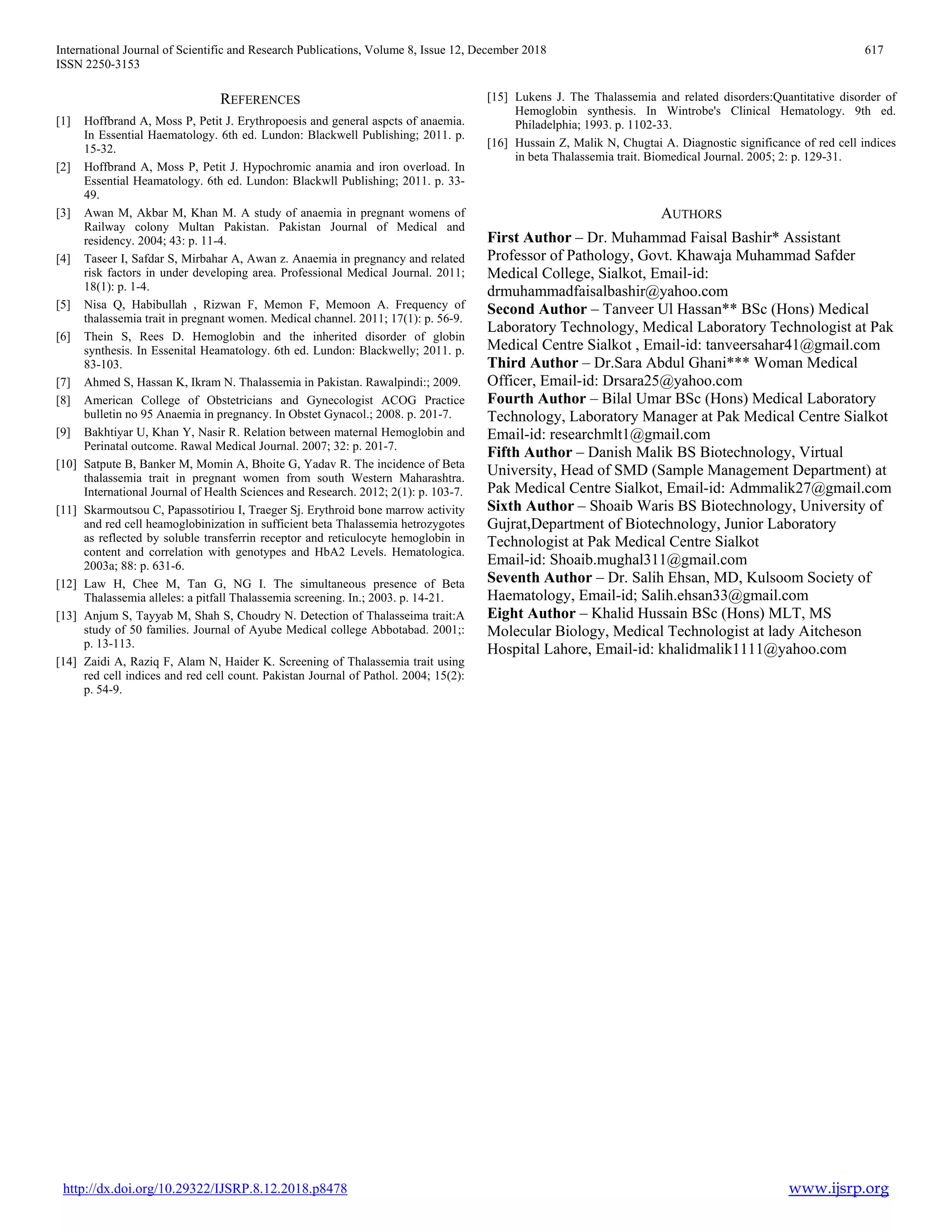 Frequency of Beta Thalassemia Trait in Pregnant Females Presenting With ...
