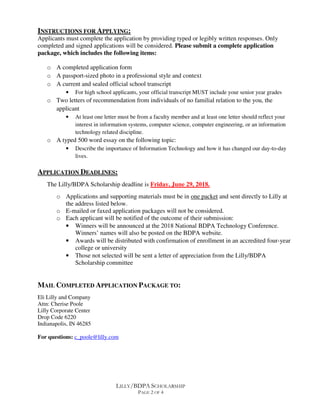 Eli Lilly Scholarship for BDPA Students (2018) | PDF