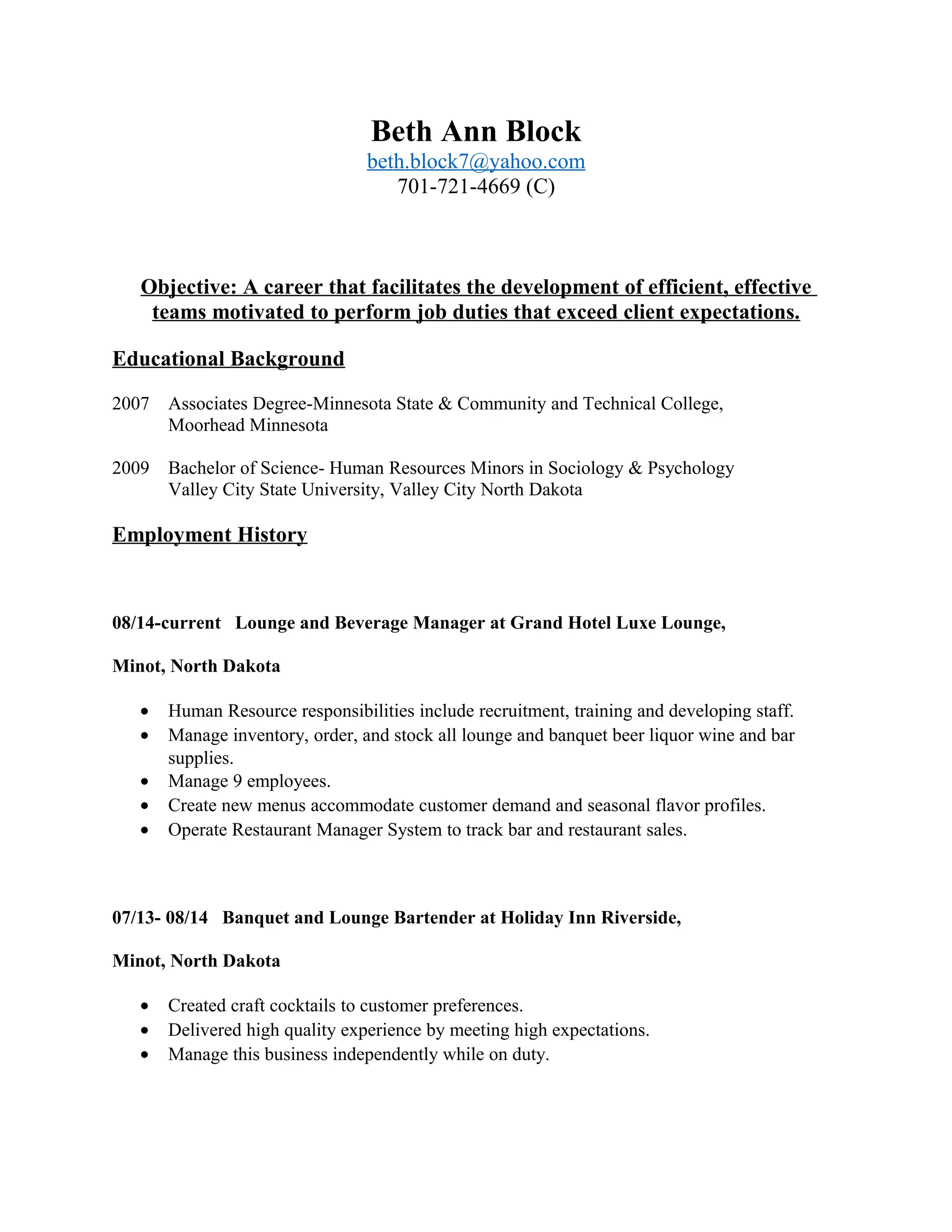 Beth block resume | DOC