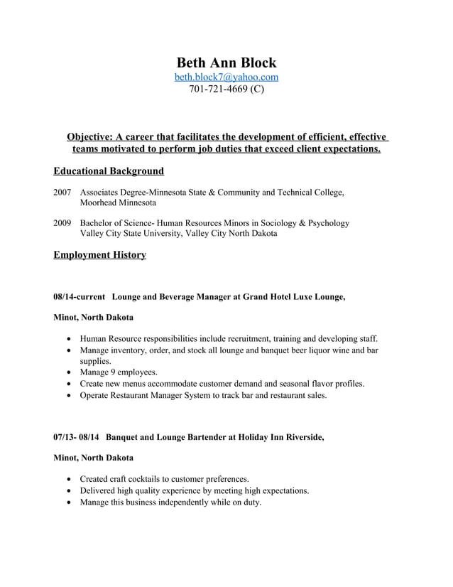 Beth block resume | DOC