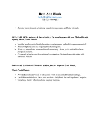 Beth block resume | DOC