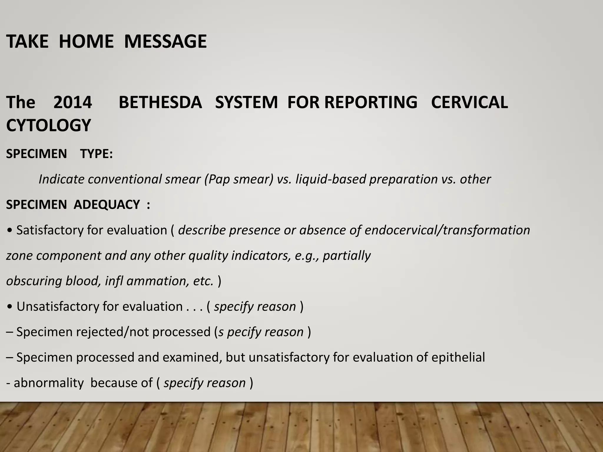Bethesda system for reporting . Dr. Abhinav Golla , Associate Professor ...