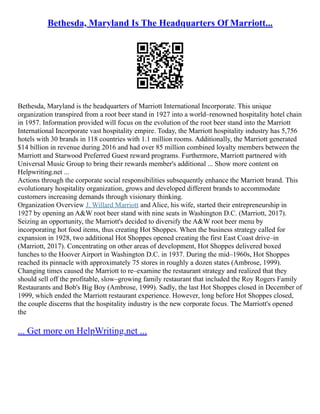 Bethesda, Maryland Is The Headquarters Of Marriott... | PDF