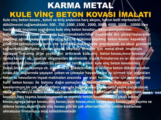 Beton kovasi teknik ozellikleri fiyati imalati cesitleri kule vinc kovasi kazani KARMA METAL | PPT