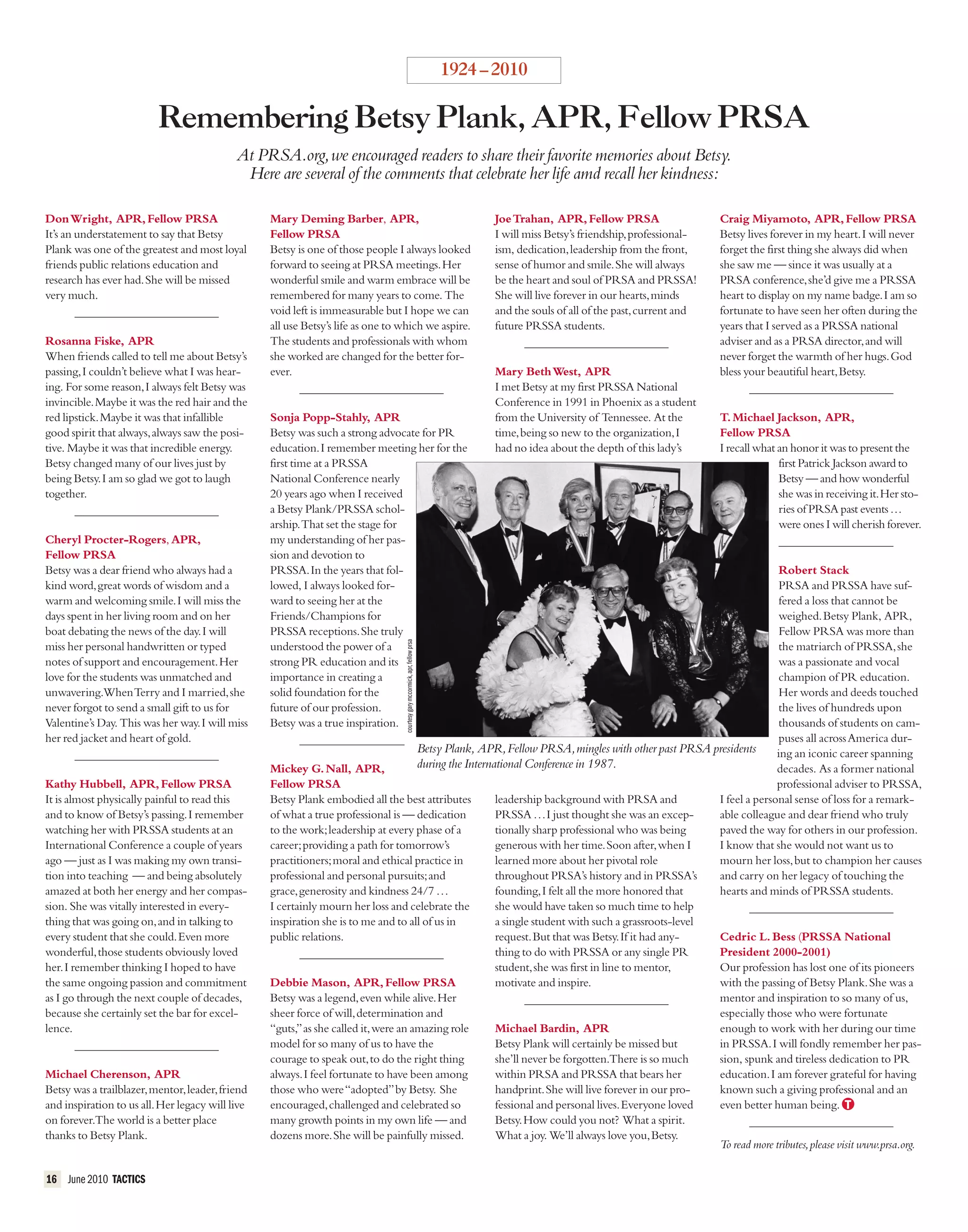 In Memoriam: Betsy Plank, APR, Fellow PRSA | PDF