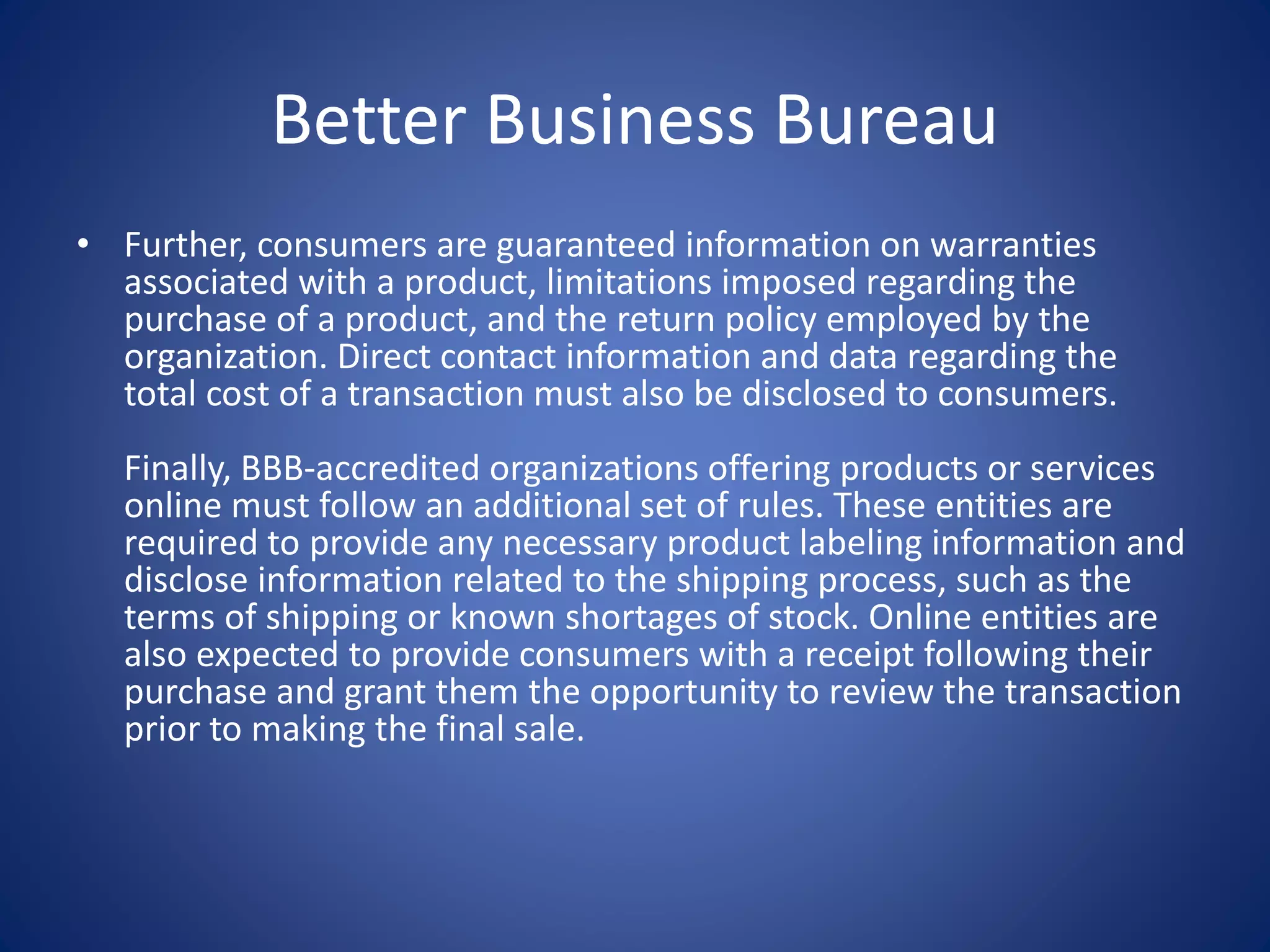 Better Business Bureau Promotes Transparency Among Accredited Members | PPT