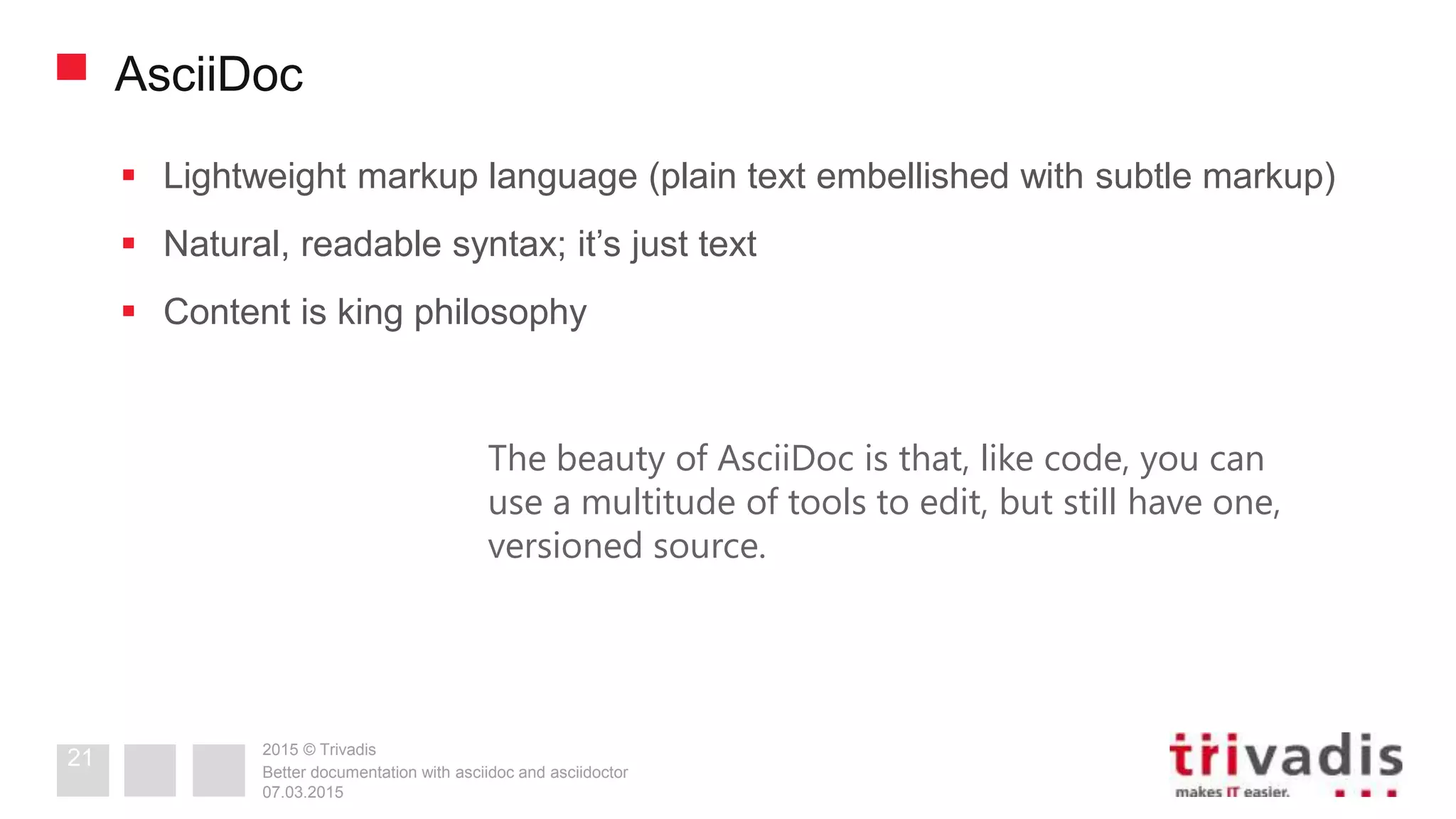 Better documentation with asciidoc and asciidoctor | PPT