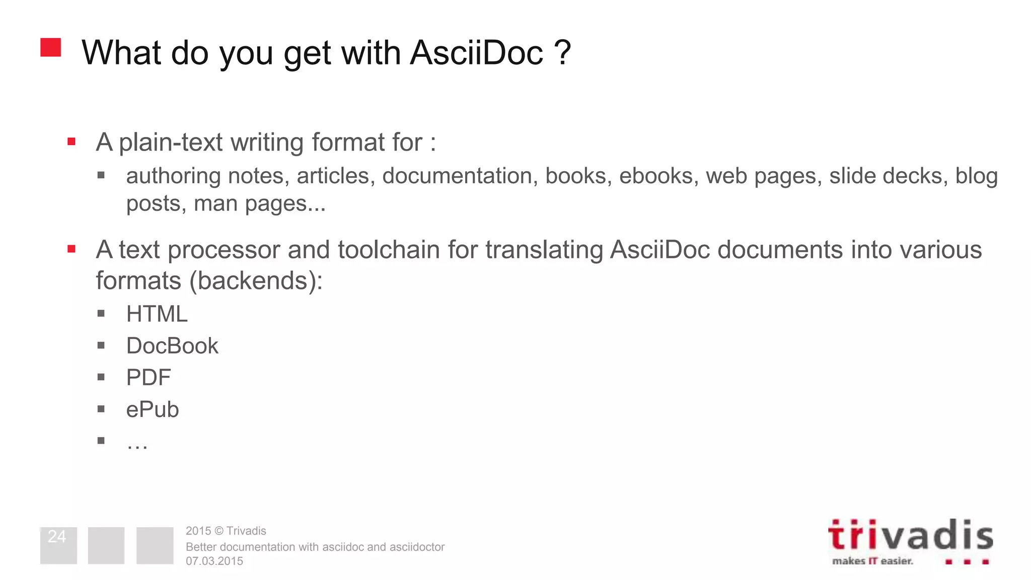 Better documentation with asciidoc and asciidoctor | PPT