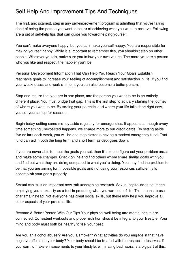 Self Help And Improvement Tips And Techniques