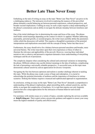 Better Late Than Never Essay. Neumont University | PDF