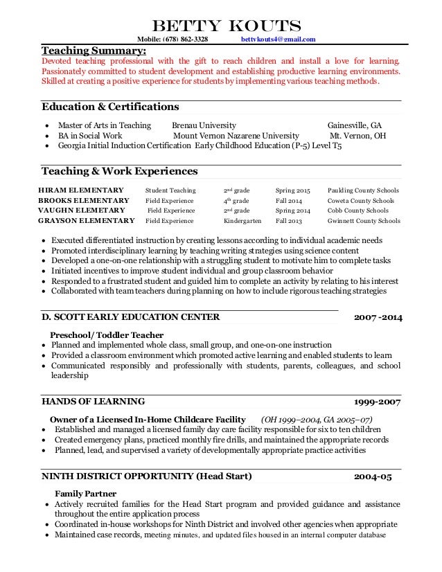 Betty kouts resume