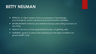 BETTY NEUMAN NURSING THEORY MODEL LECTURE | PPTX | Medical Health