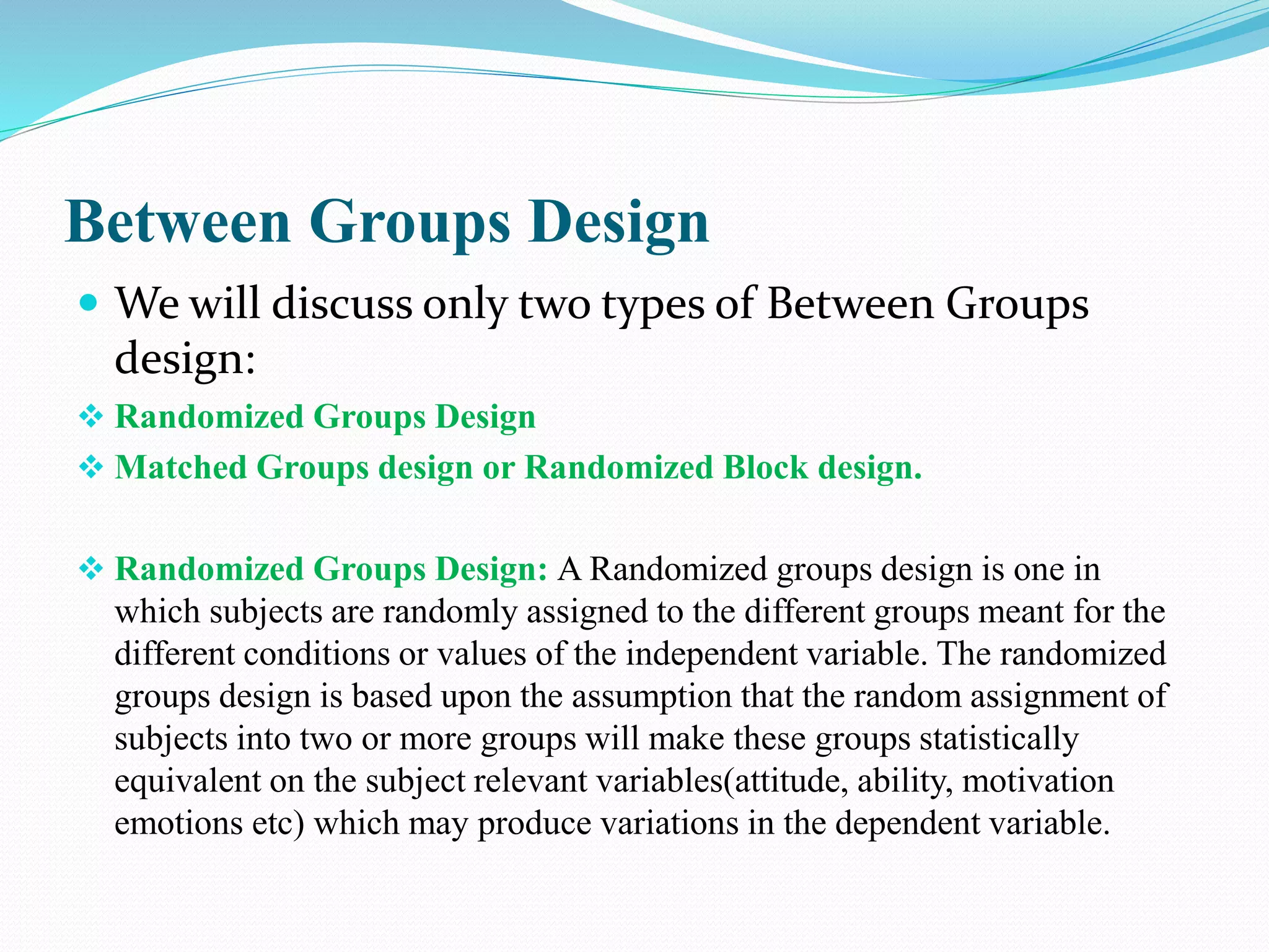 Between groups design | PPTX