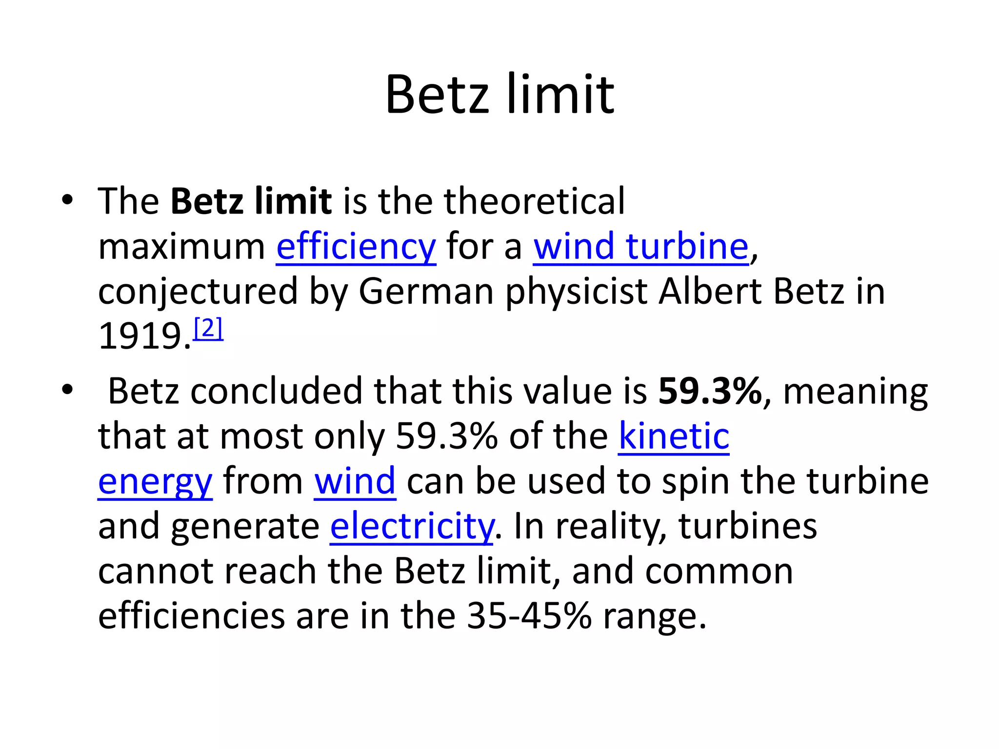 Betz speed limit and tip speed ratio | PPTX