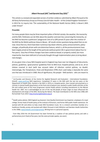 'Is Bevan's NHS under threat?' (updated), by Albert Persaud and Geraint ...