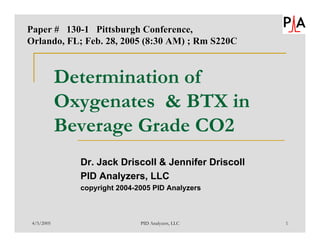 Determination of Oxygenates & BTX in Beverage Grade Carbon Dioxide | PPT