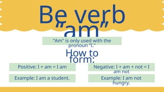 Be Verbs Am, Is, Are ELA Educational Presentation in Blue, Yellow, and ...