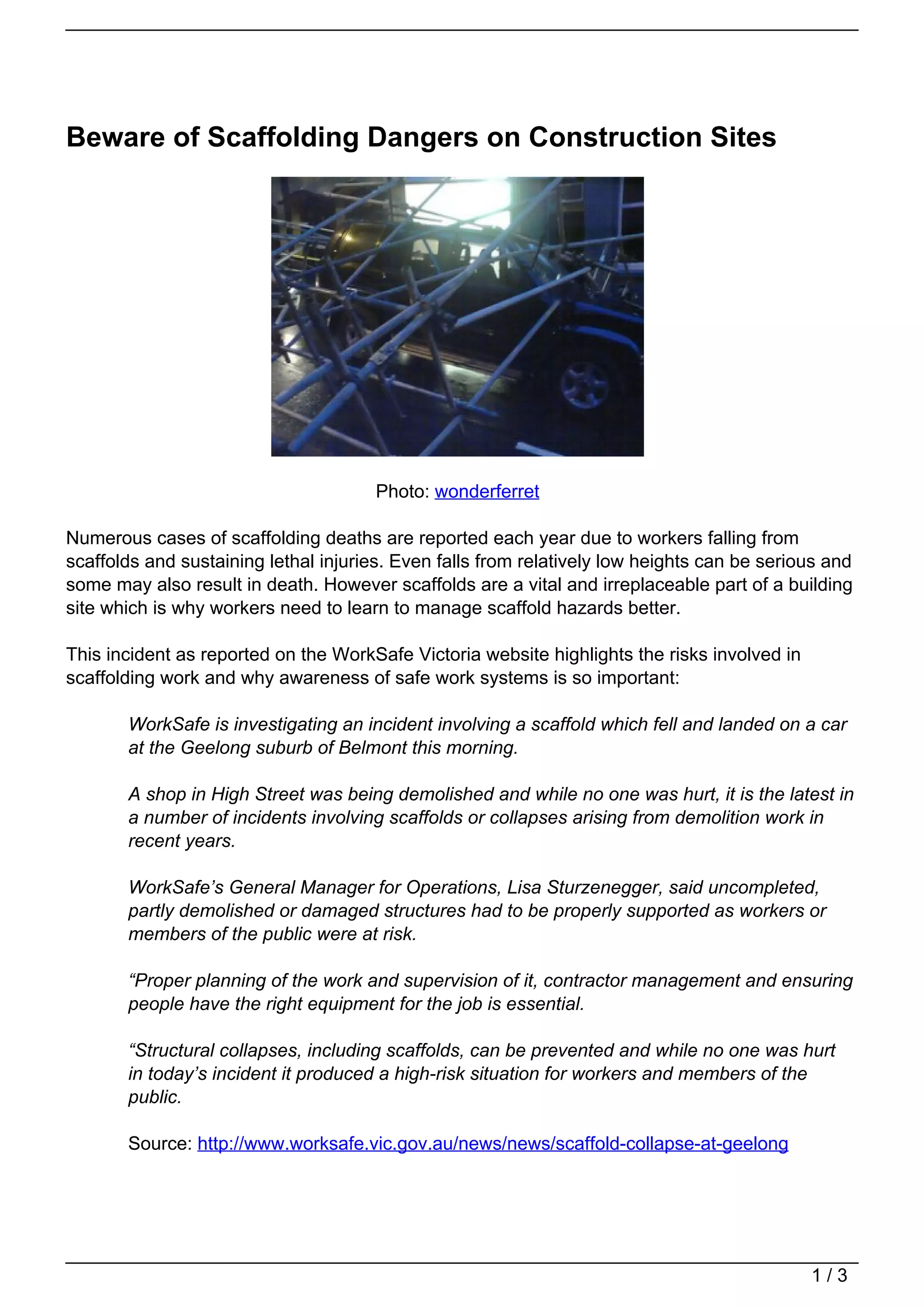 Beware of Scaffolding Dangers on Construction Sites | PDF