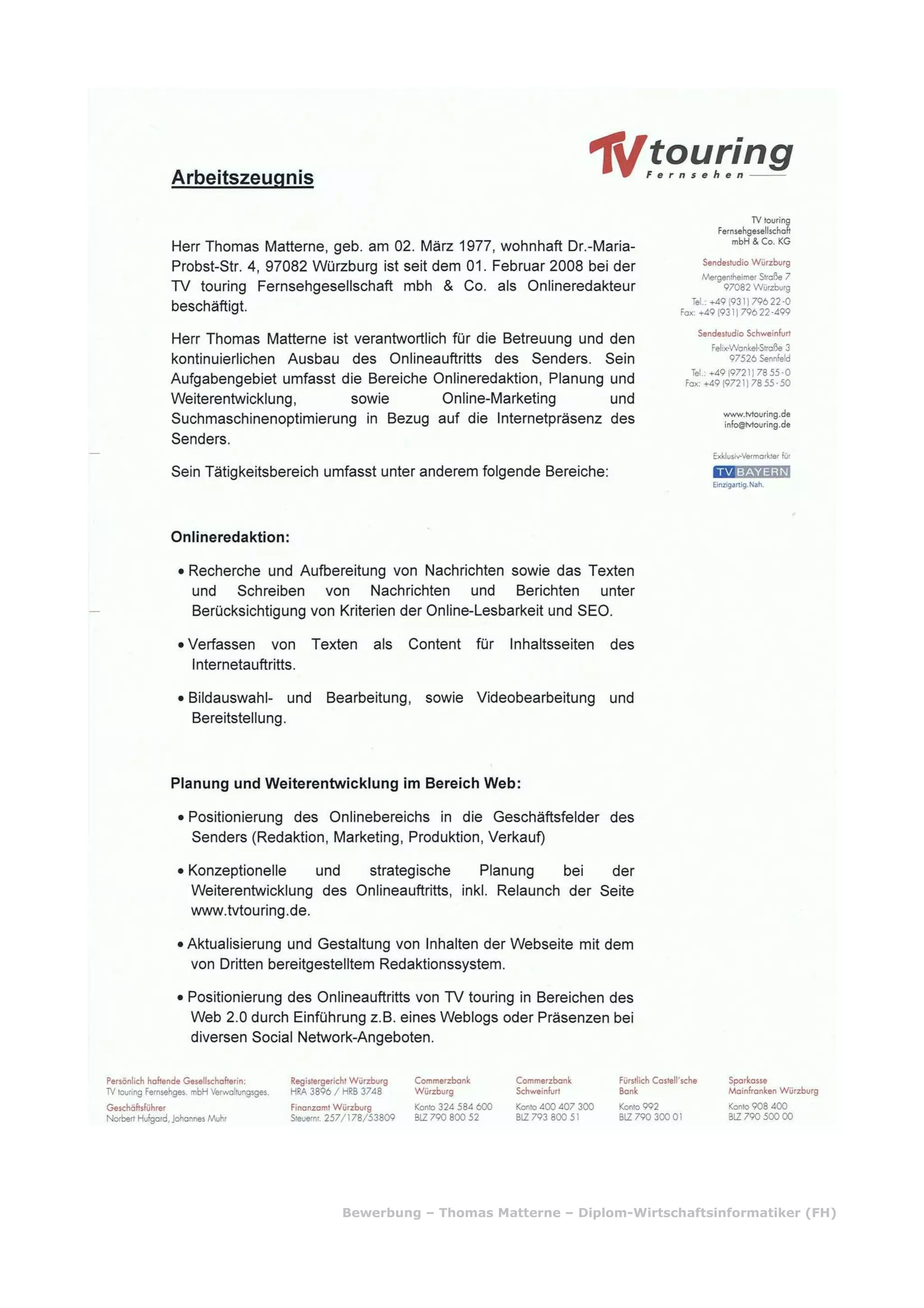 Bewerbung | Thomas Matterne | PDF