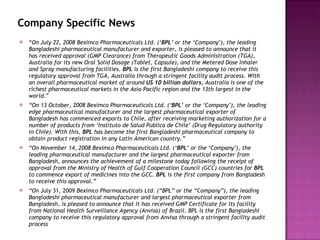 Beximco Pharmaceuticals Presentation - In Bangladesh | PPT