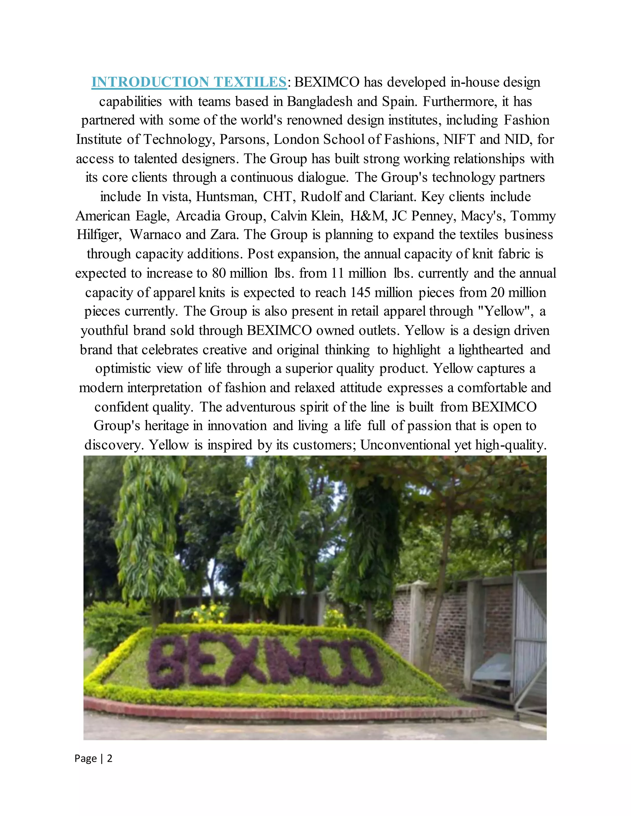 Presentation on Beximco Textile industry, Gazipur, Dhaka | DOCX