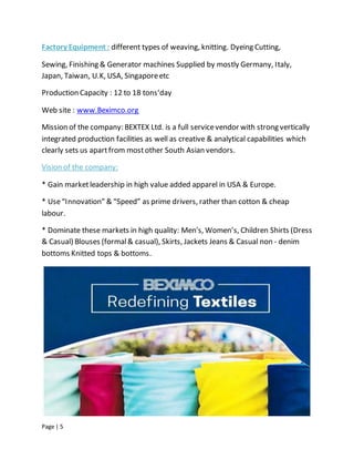 Presentation on Beximco Textile industry, Gazipur, Dhaka | DOCX