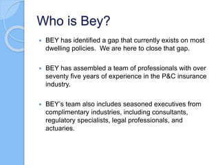 Insurance Innovation Award-BEY MGA Inc. | PPTX