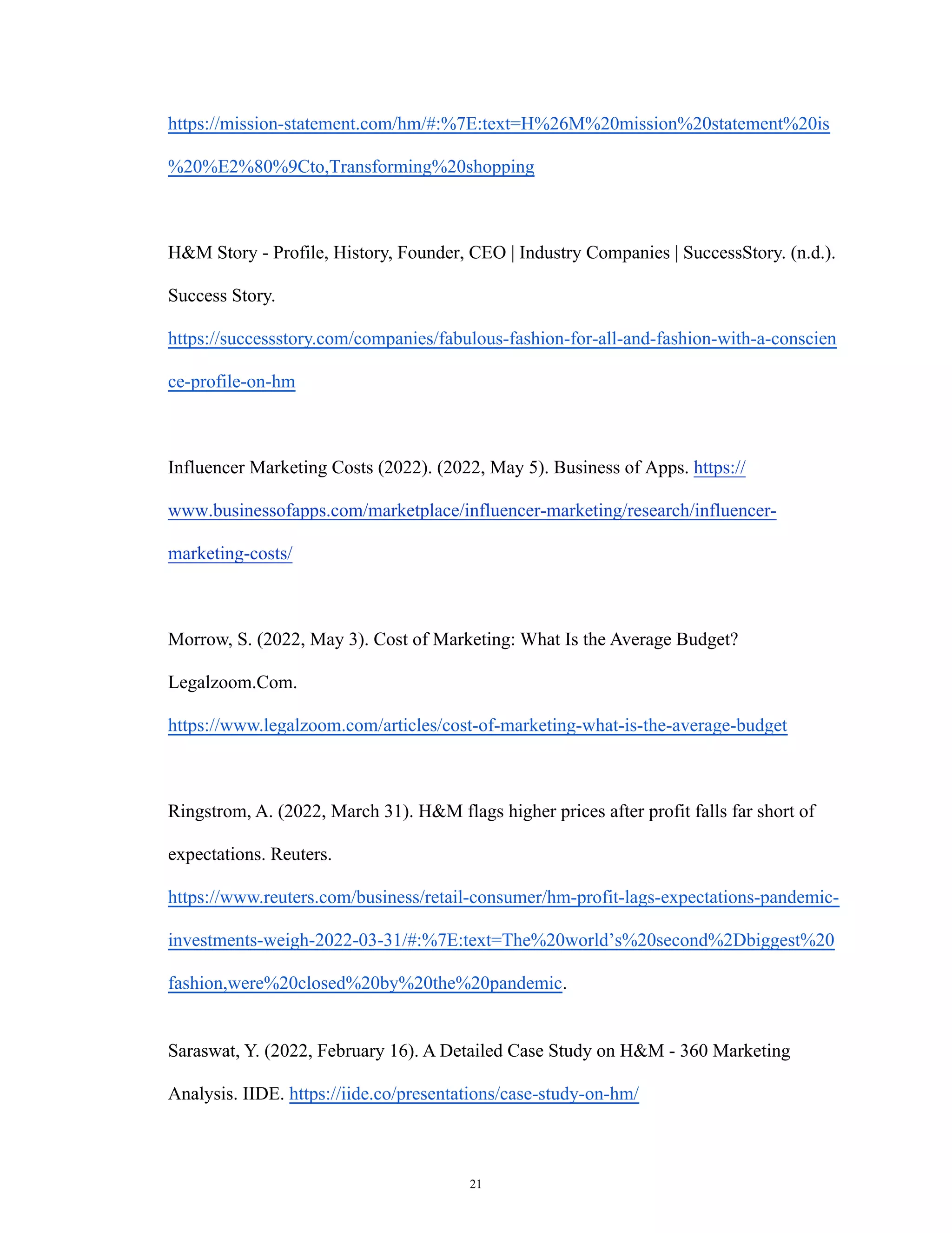 H&M Marketing Plan 2022 | PDF