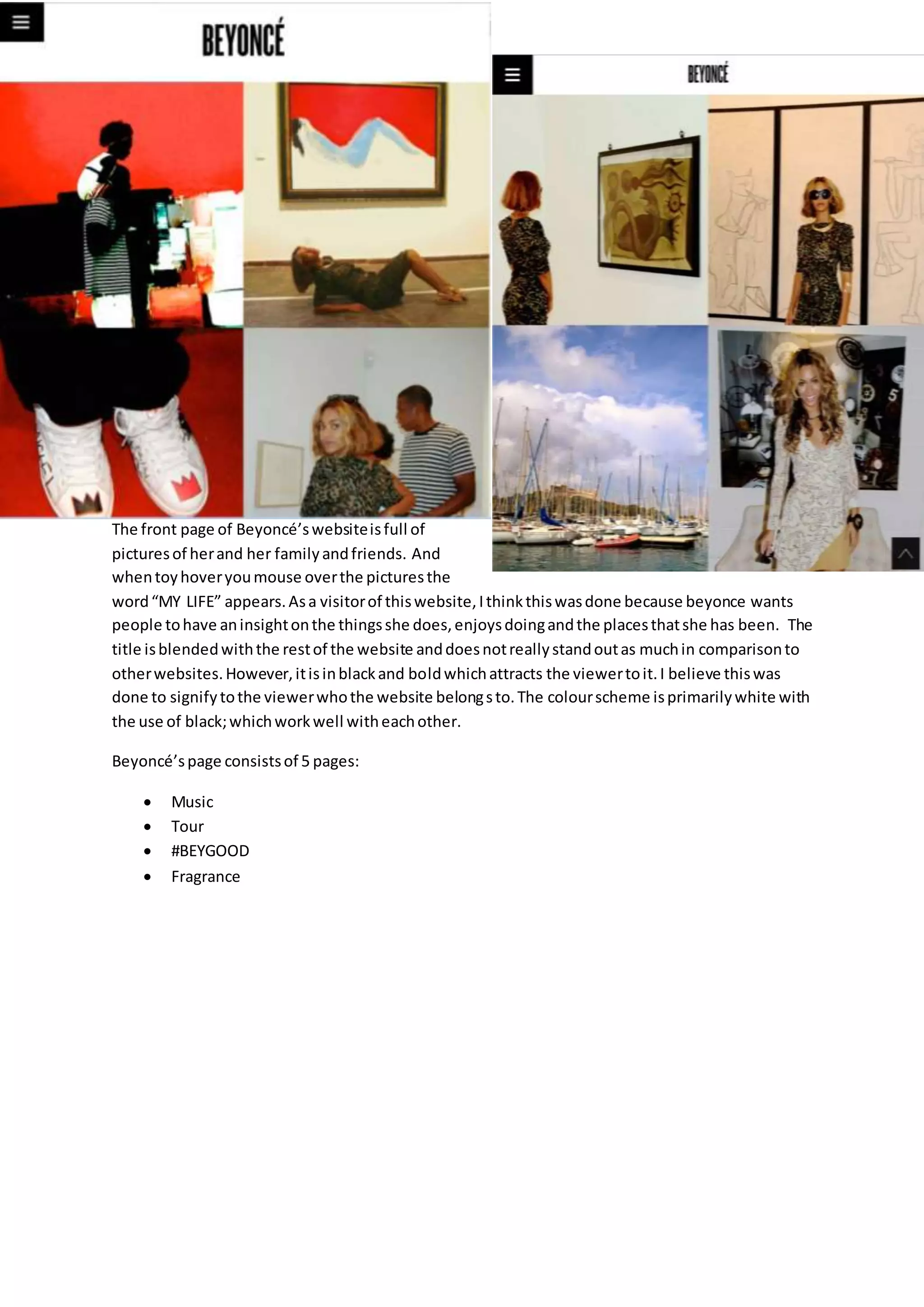Beyonce website analysis | DOCX