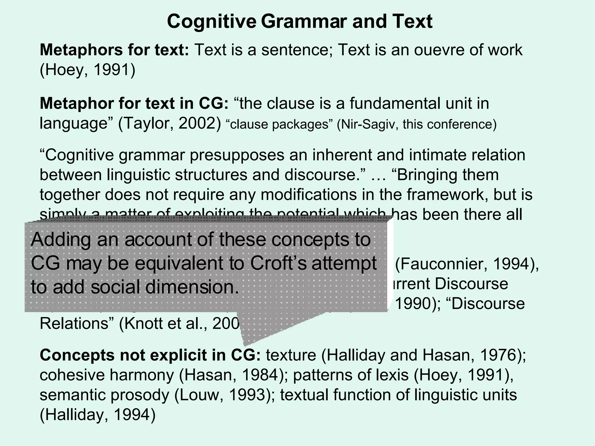 Beyond the Sentence in Cognitive Grammar | PPT