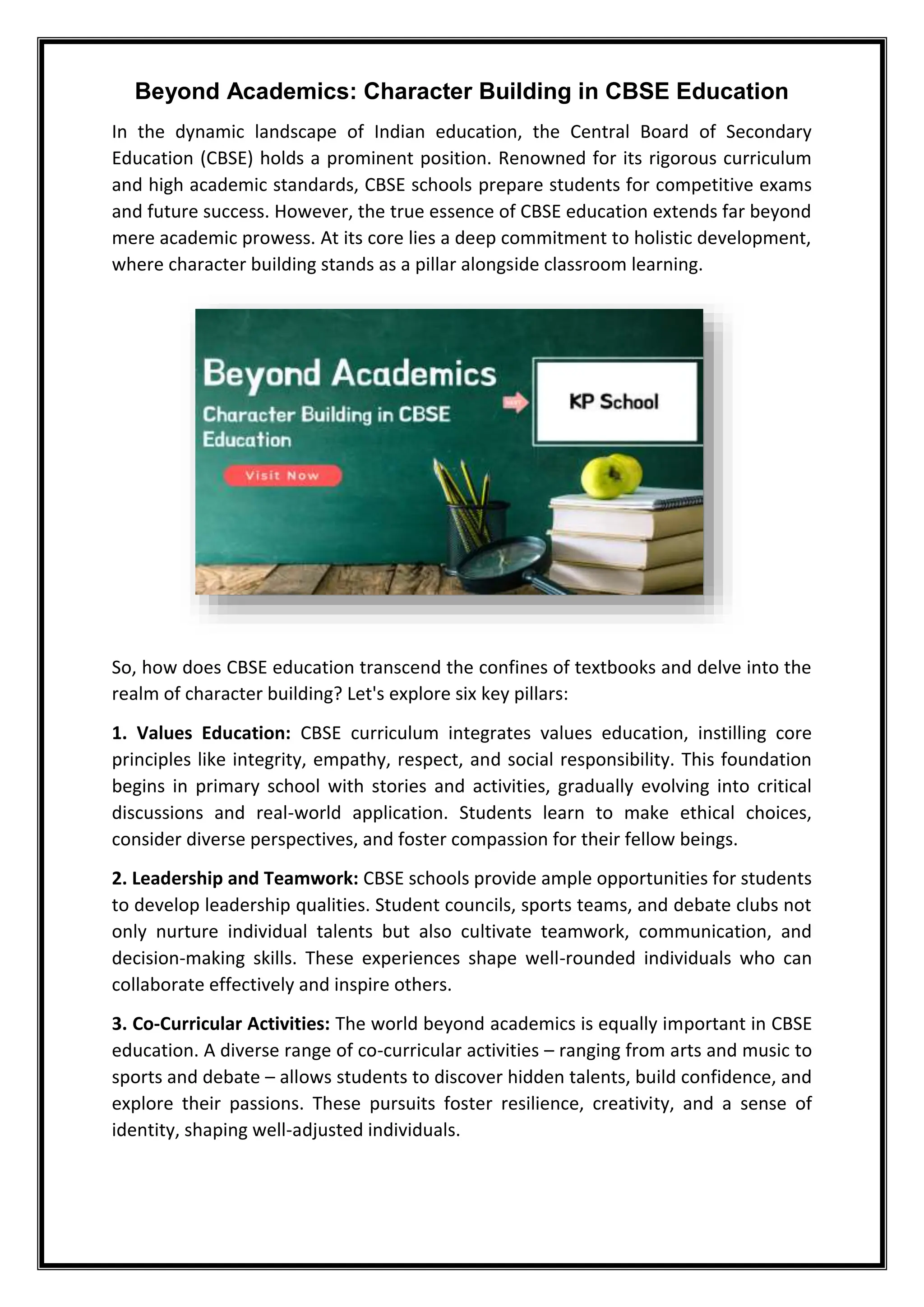 Beyond Academics Character Building in CBSE Education | PDF