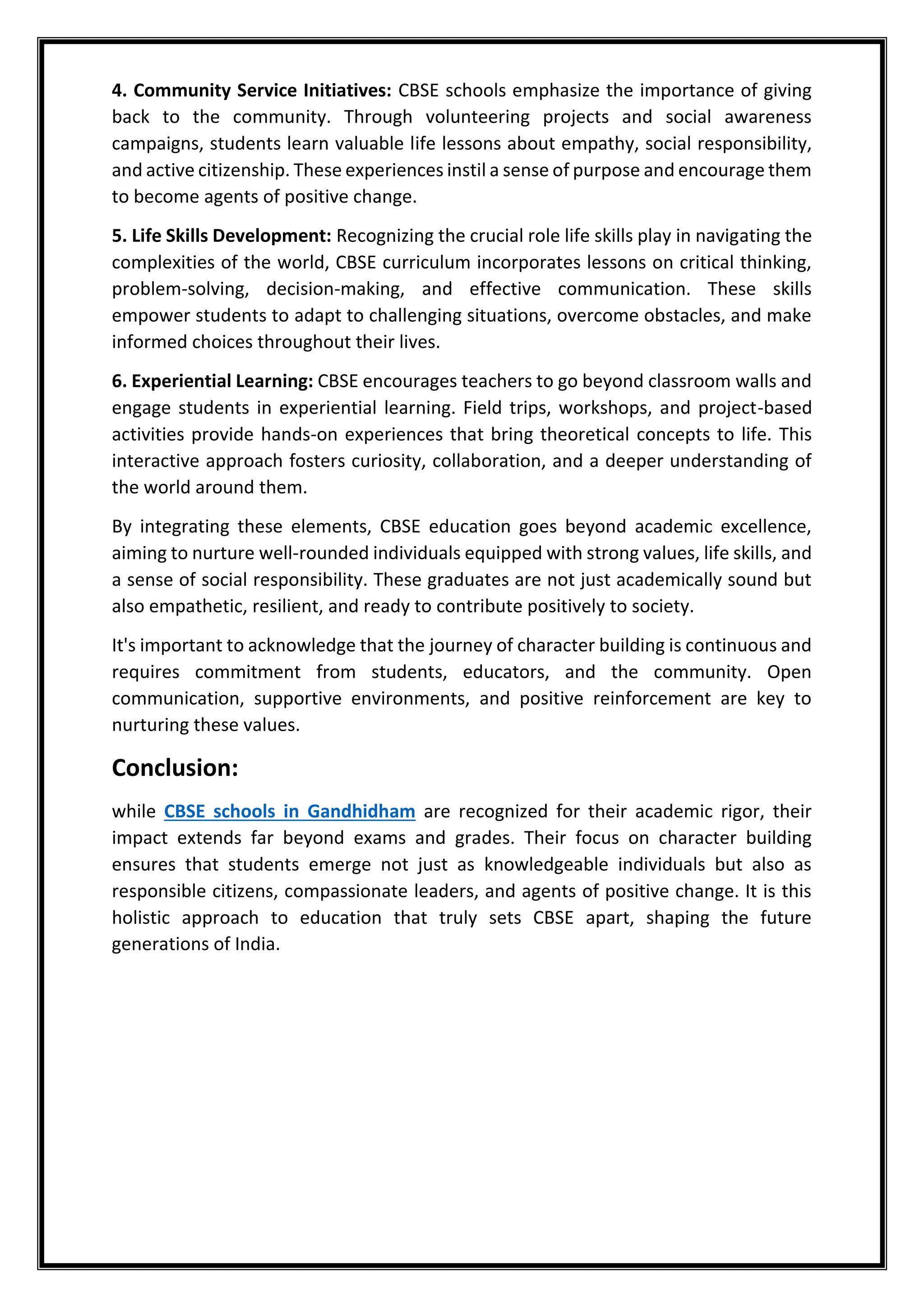 Beyond Academics Character Building in CBSE Education | PDF