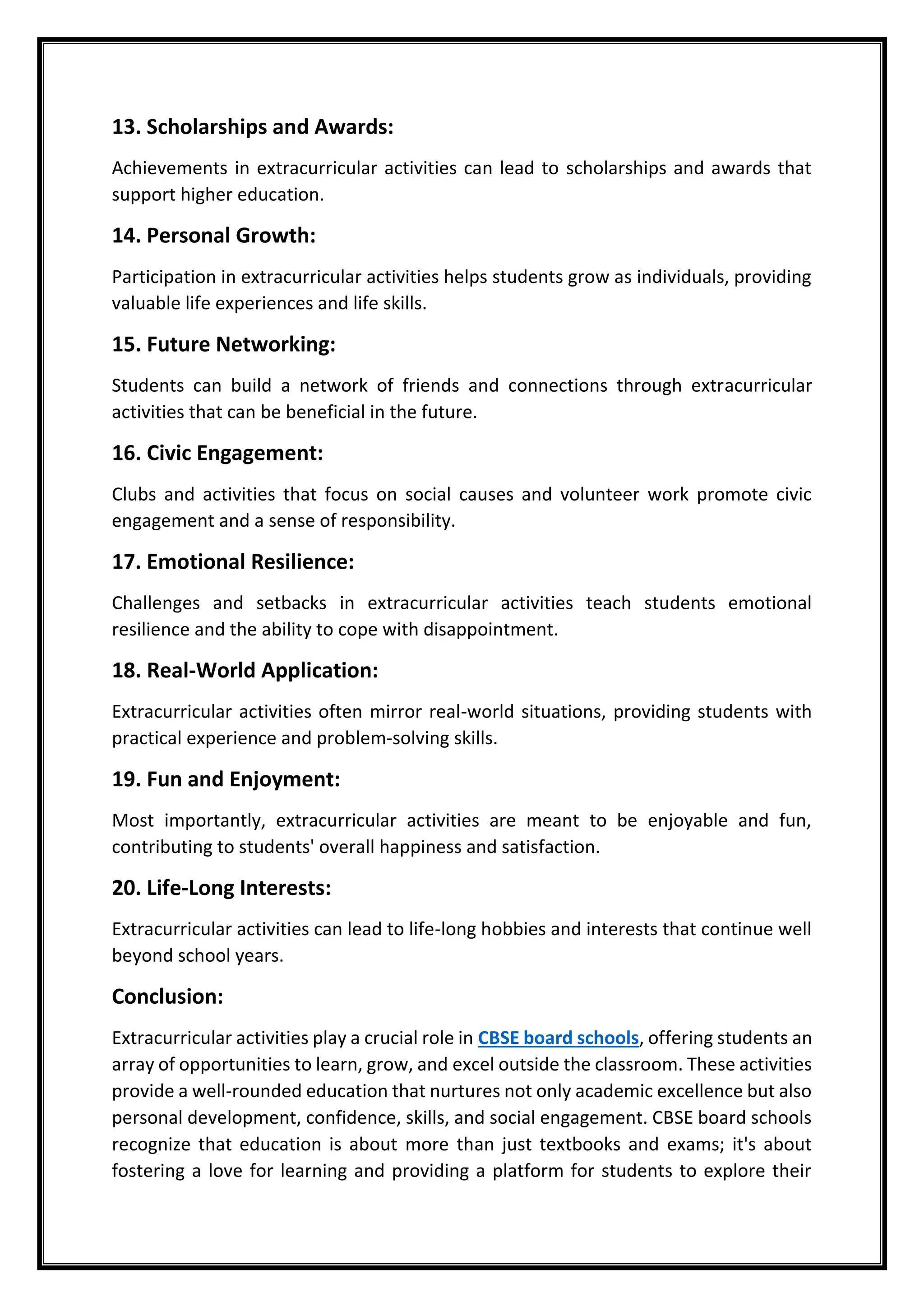 Beyond Academics Extracurricular Activities in CBSE Board Schools | PDF