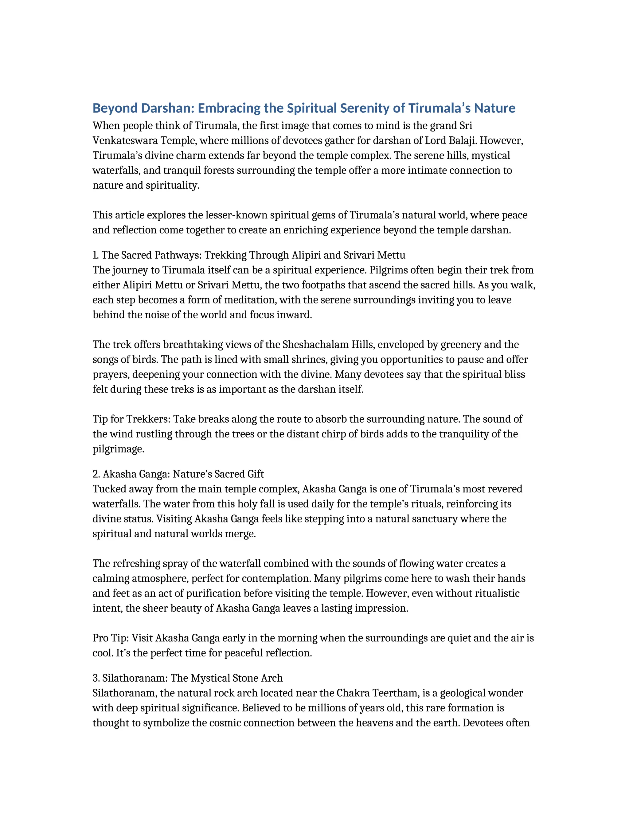 Beyond Darshan: Embracing the Spiritual Serenity of Tirumala’s Nature | DOCX