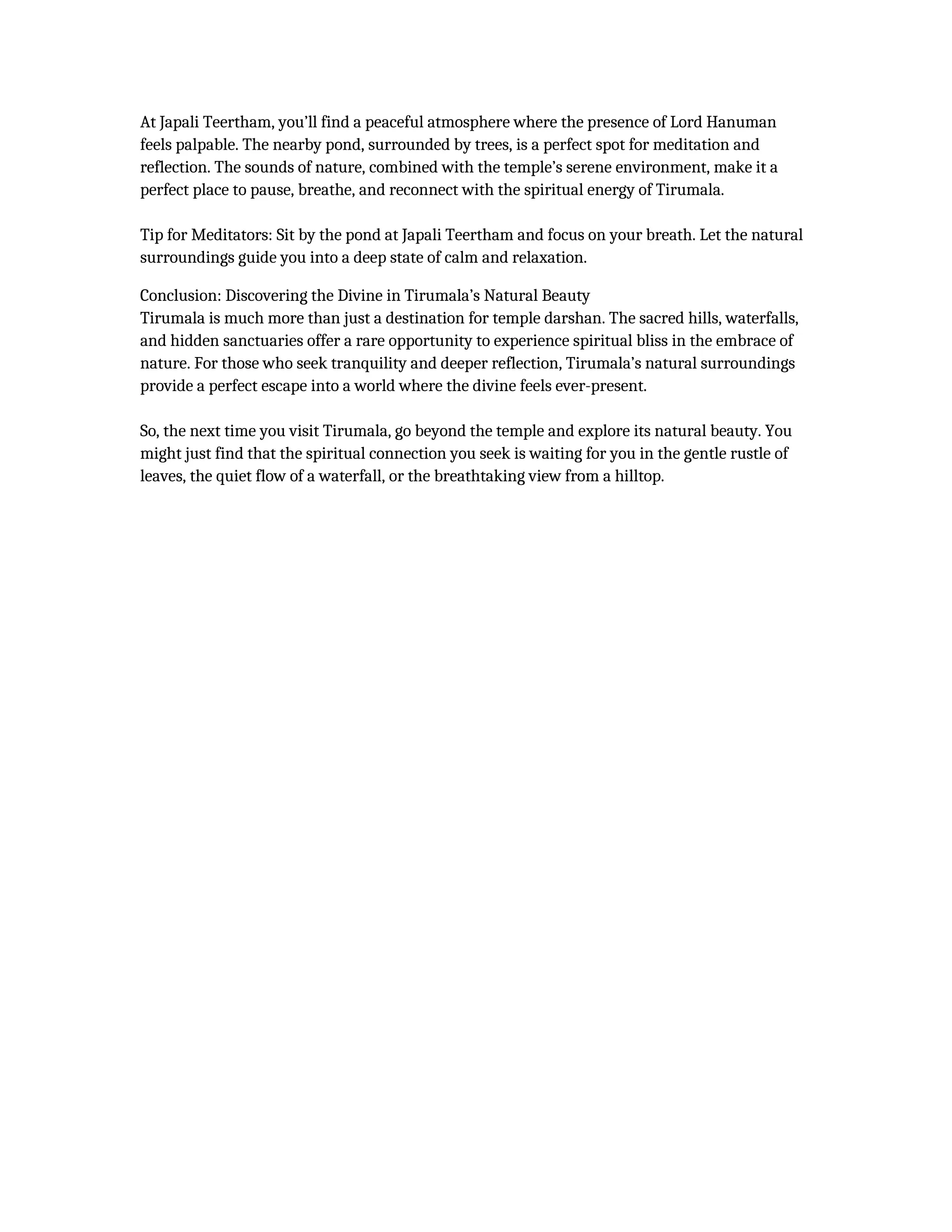 Beyond Darshan: Embracing the Spiritual Serenity of Tirumala’s Nature | DOCX