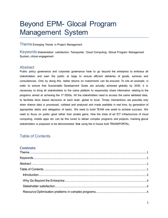 Beyond EPM- Glocal Project Management System | PDF