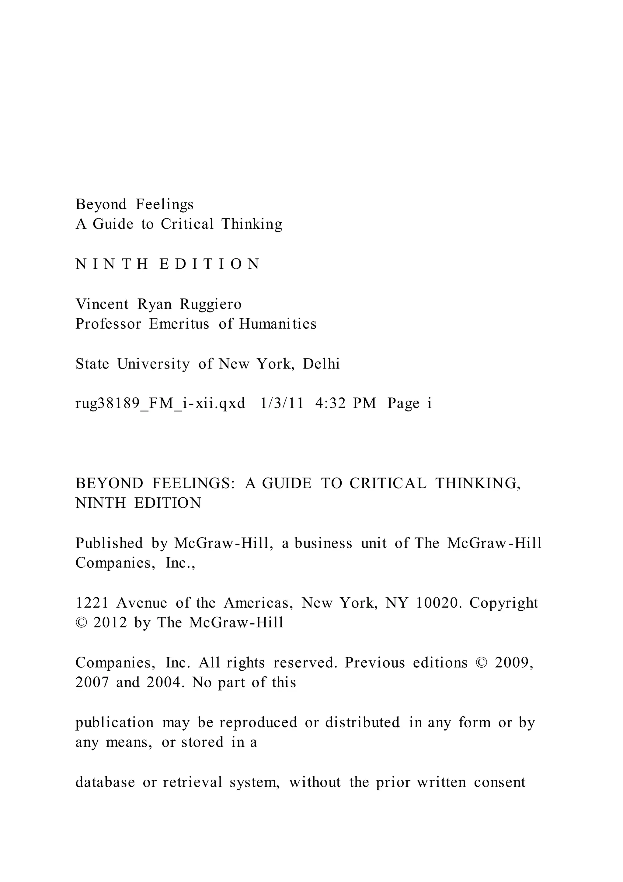 Beyond FeelingsA Guide to Critical ThinkingN I N T H | DOCX