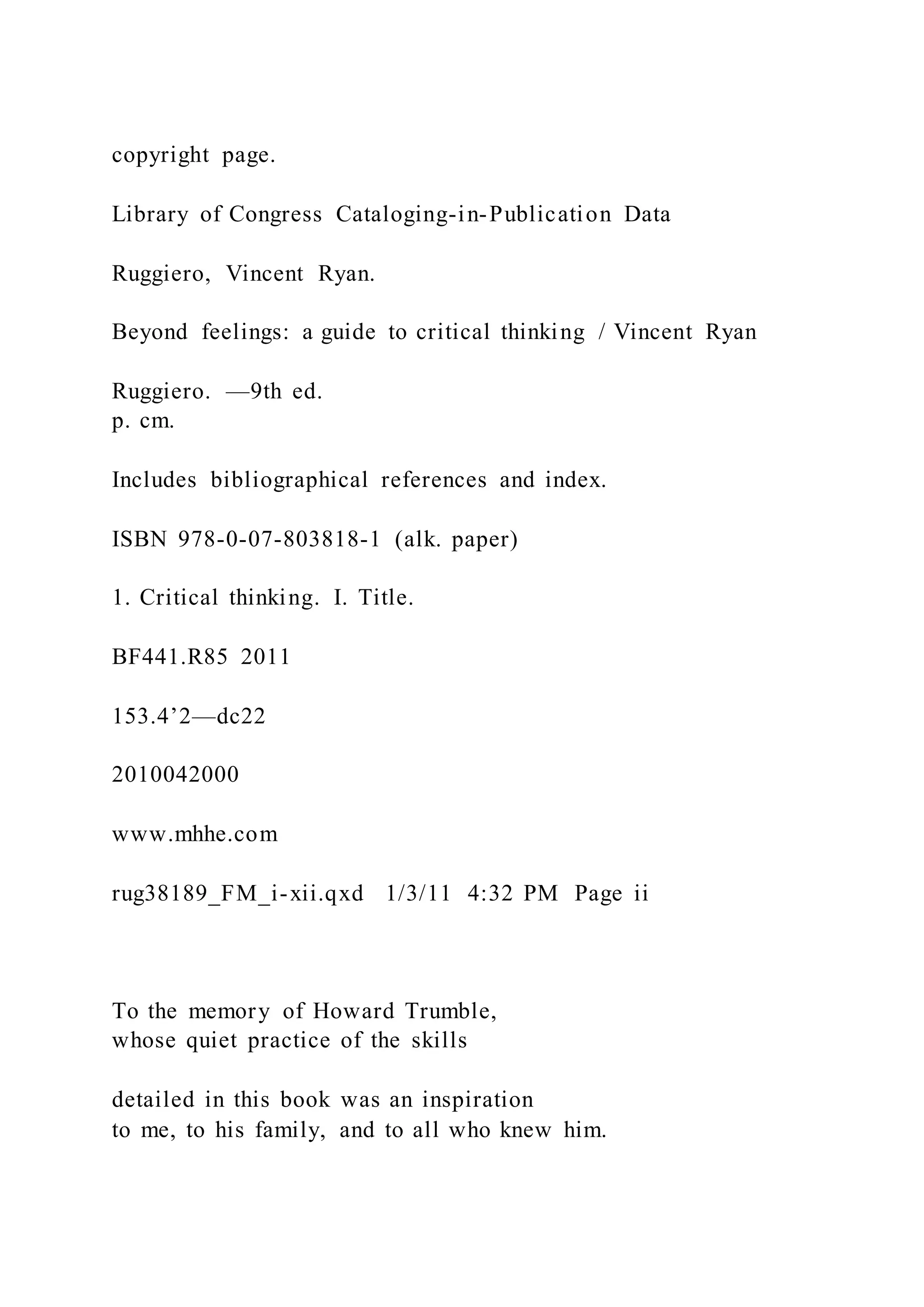 Beyond FeelingsA Guide to Critical ThinkingN I N T H | DOCX
