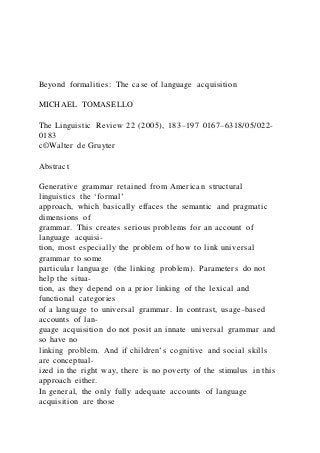 Beyond formalities The case of language acquisitionMICHAE | PDF