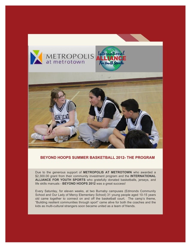 Beyond Hoops Burnaby Summer Camp 2012 | PDF