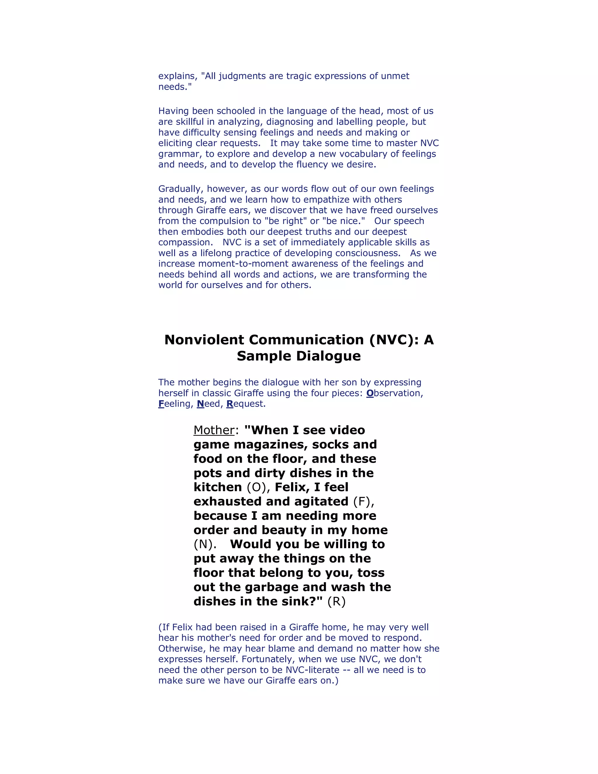 Beyond judgment and niceness nonviolent communication | PDF