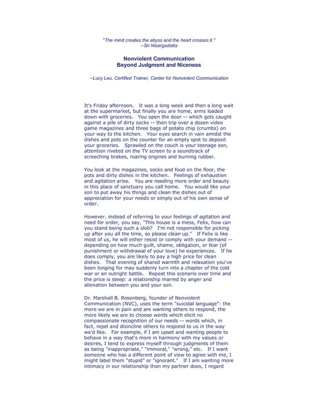 Beyond judgment and niceness nonviolent communication | PDF