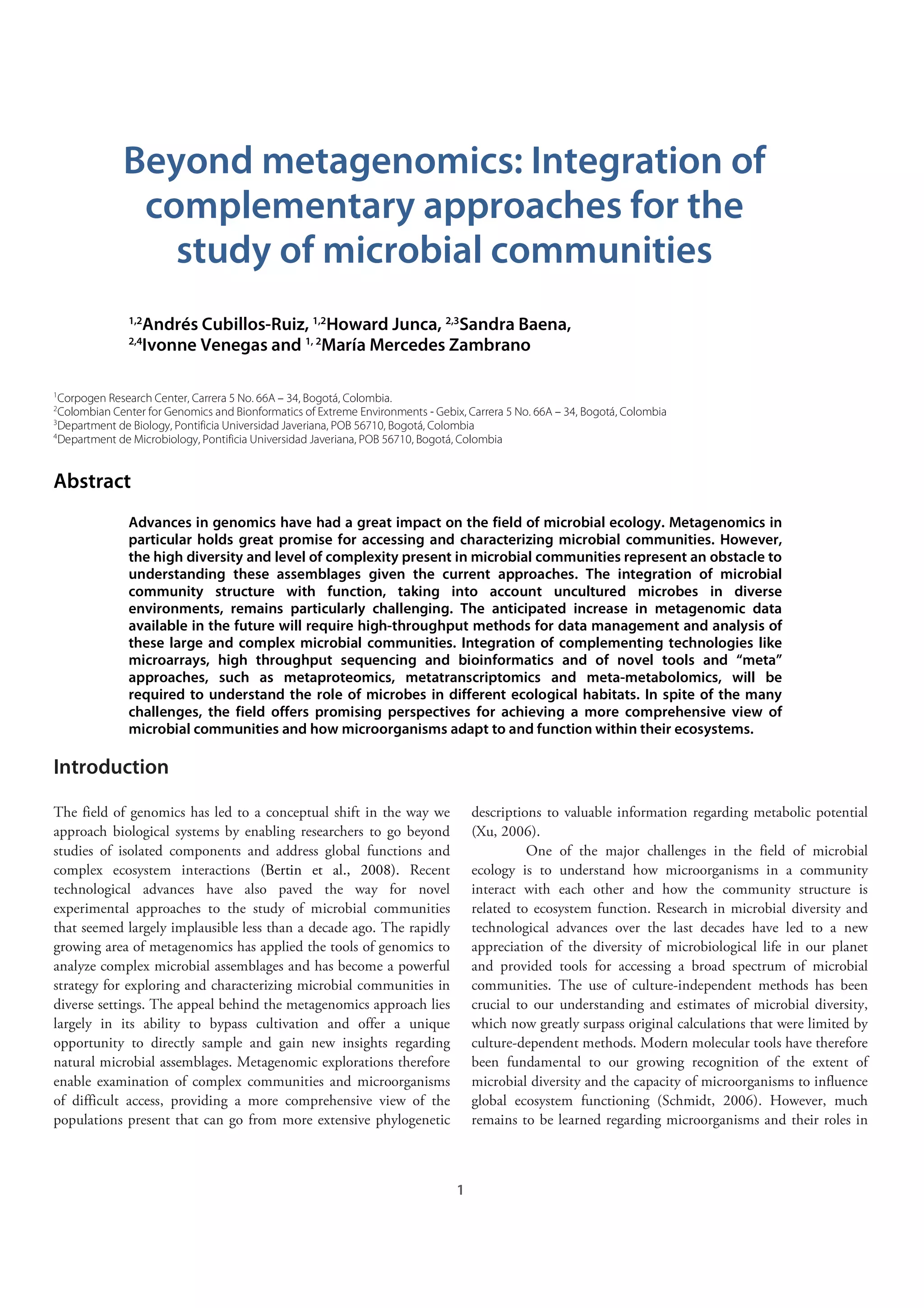 Beyond Metagenomics- Integration Of Complementary Approaches For The Study Of Microbial ...