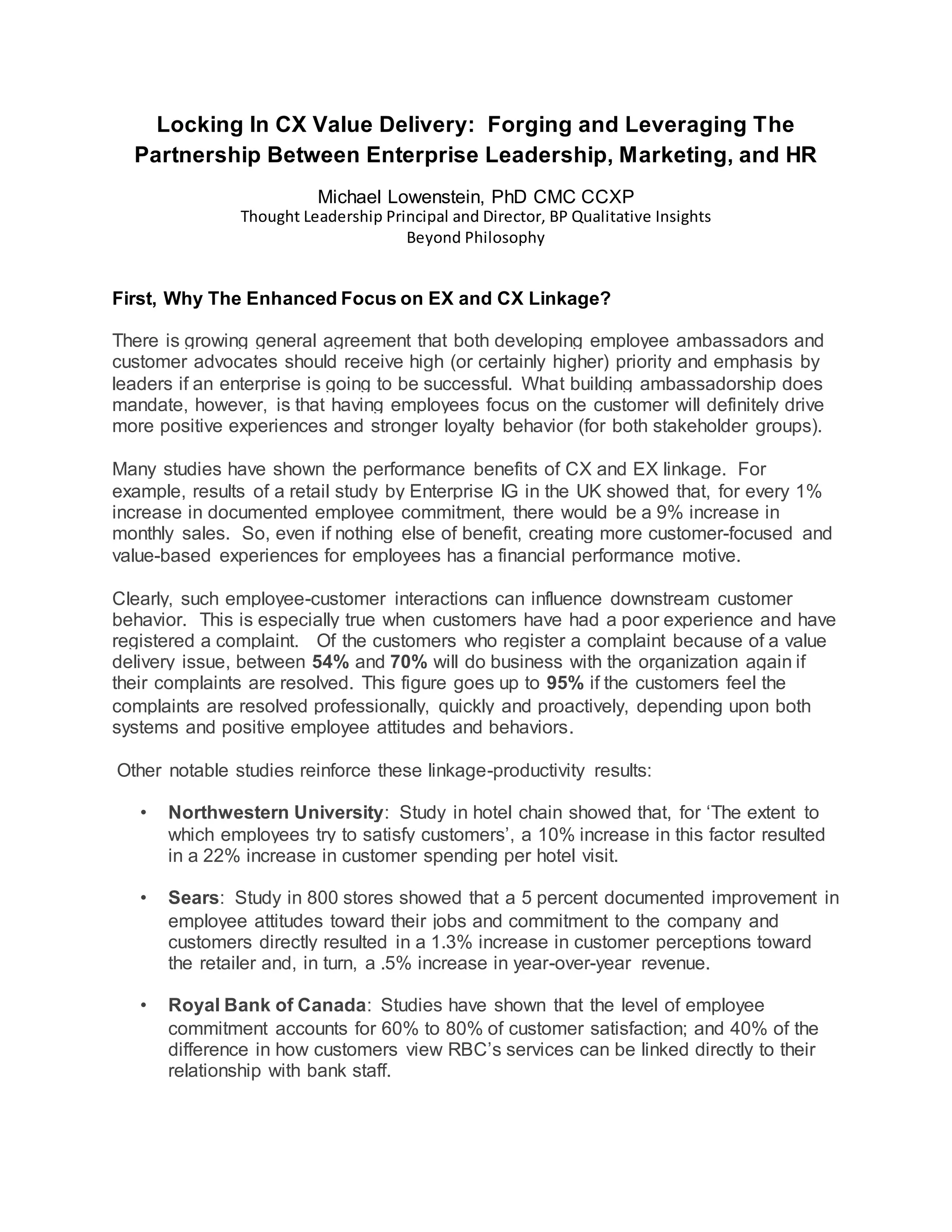 Locking In CX Value Delivery: | PDF