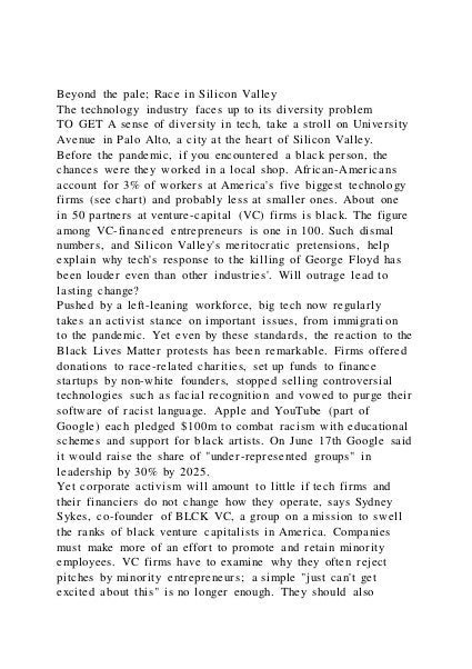 Beyond the pale; Race in Silicon ValleyThe technology industry f | DOCX