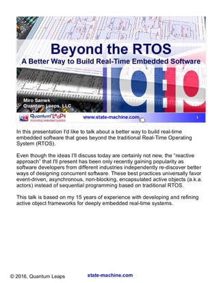 Beyond the RTOS: A Better Way to Design Real-Time Embedded Software | PDF